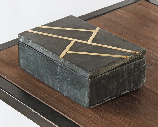 Black Marble & Brass Inlay Box — Bridge Furniture & Props NY