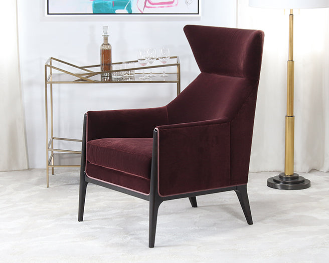 Merlot Velvet Wing Chair — Bridge Furniture & Props NY