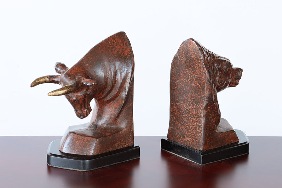 Bull and Bear Bookends - Cleared Decor — Bridge Furniture & Props NY