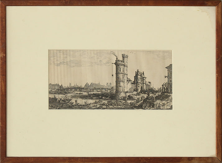 Etching Of Point Neuf In Vintage Frame, 19th Century 14W x 7.25H ...