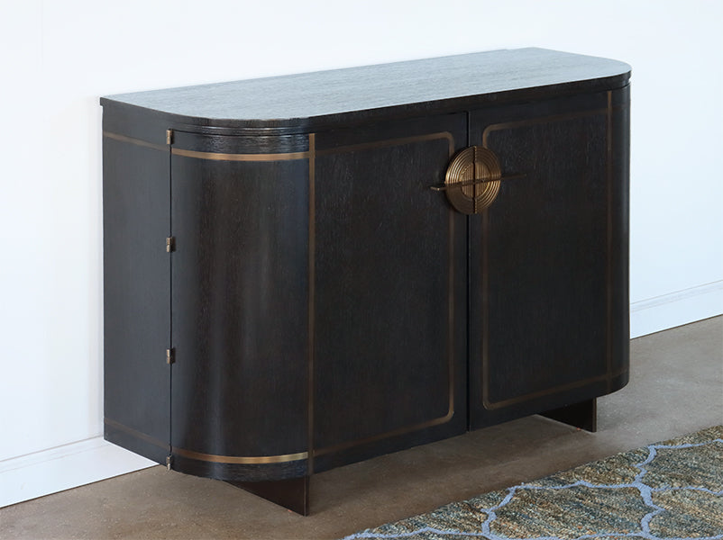 Black with Gold Two Door Cabinet Sideboard — Bridge Furniture & Props NY